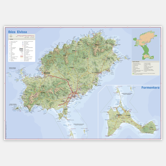 Tourist maps with roads, towns, and beaches